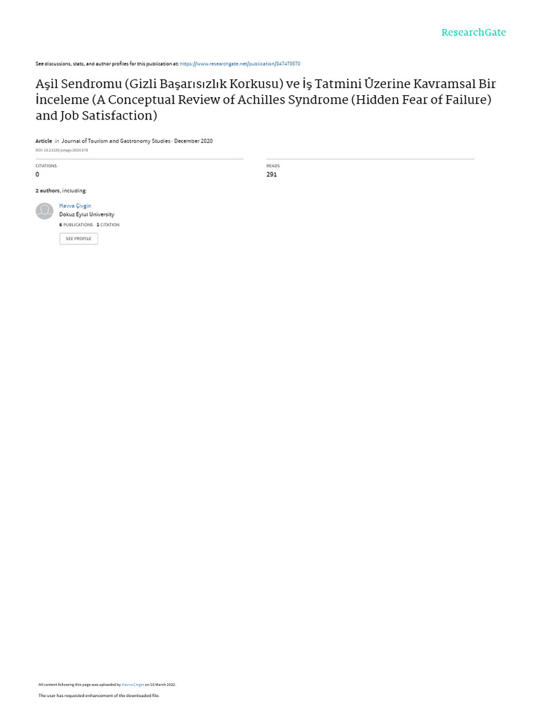 Asil Sendromu Gizli Basarisizlik Korkusu Ve Is Tat | PDF