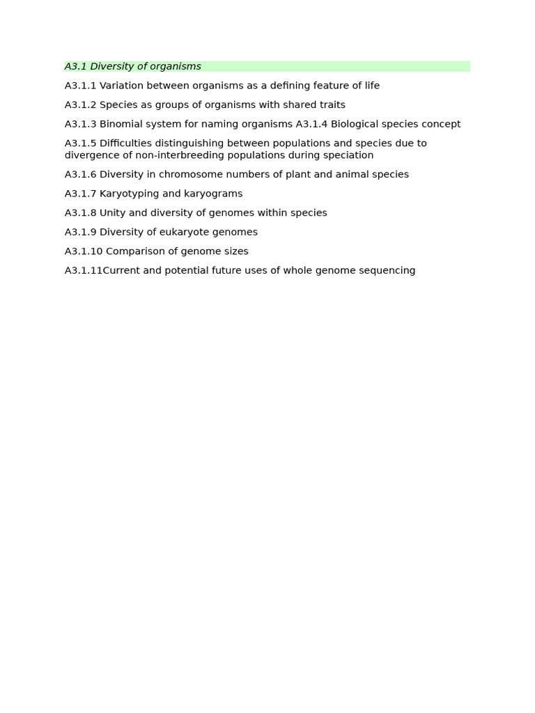 A3.1 Diversity of Organisms | PDF