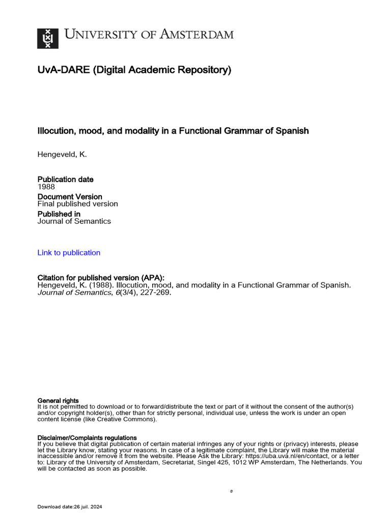 Illocution, Mood, and Modality in A Functional Grammar of Spanish | PDF