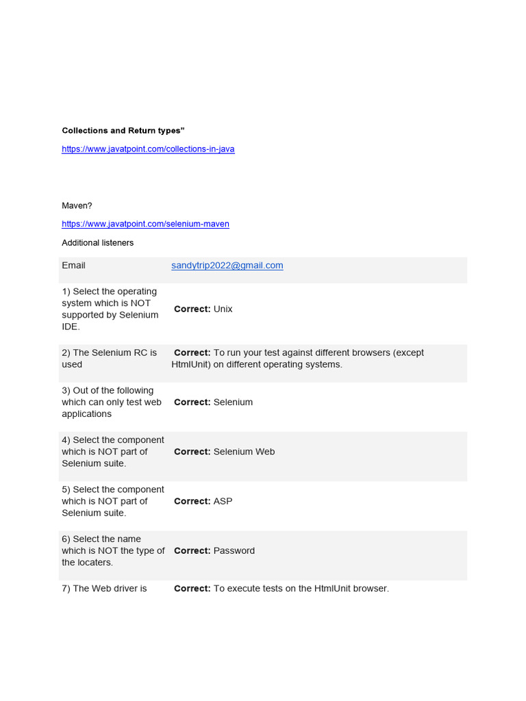 Selenium Quiz With Answers 6 | PDF | Selenium (Software) | World Wide Web