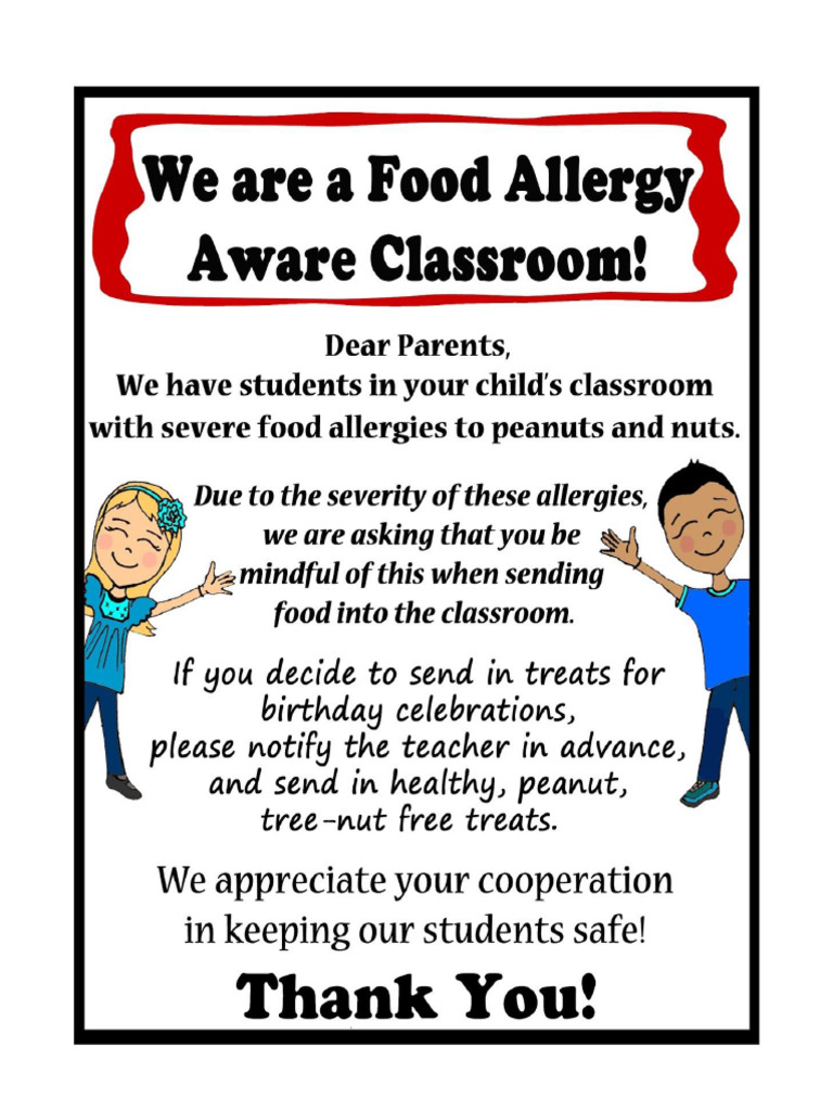 Allergy Aware Nut Classroom Letter | PDF
