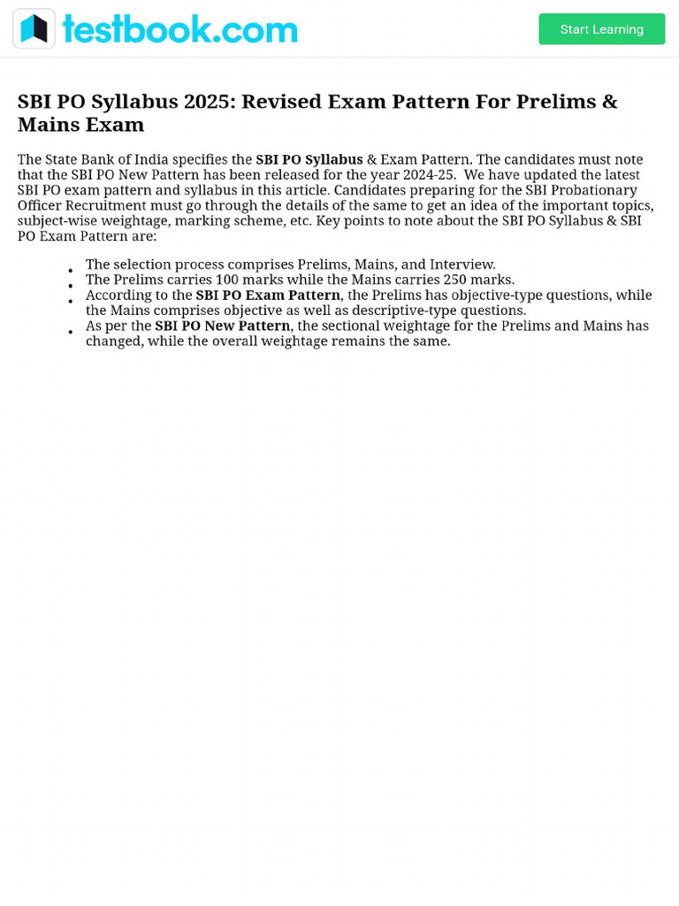 SBI PO Syllabus 2025 - Revised Exam Pattern For Prelims & Mains Exam | PDF