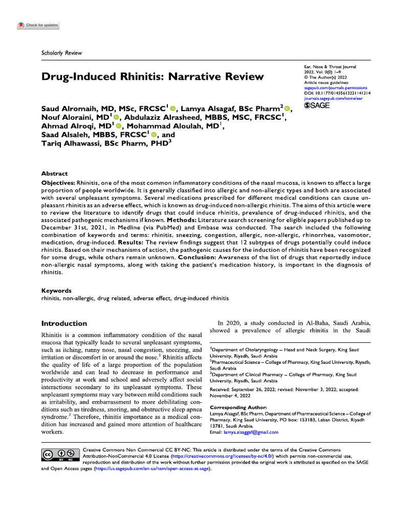Drug induced rhinitis mechanism | PDF