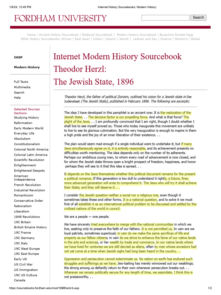 Theodor Herzl-The Jewish State, 1896 | PDF | Jews And Judaism