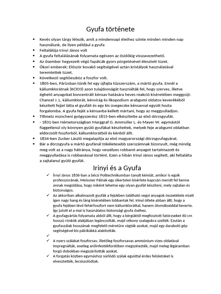 Gyufa Története | PDF