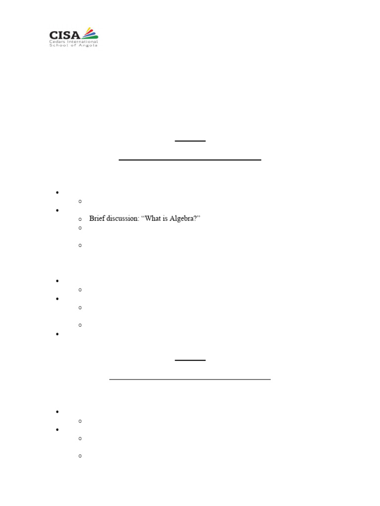 Week 2 Lesson Plan | PDF | Algebra | Multiplication