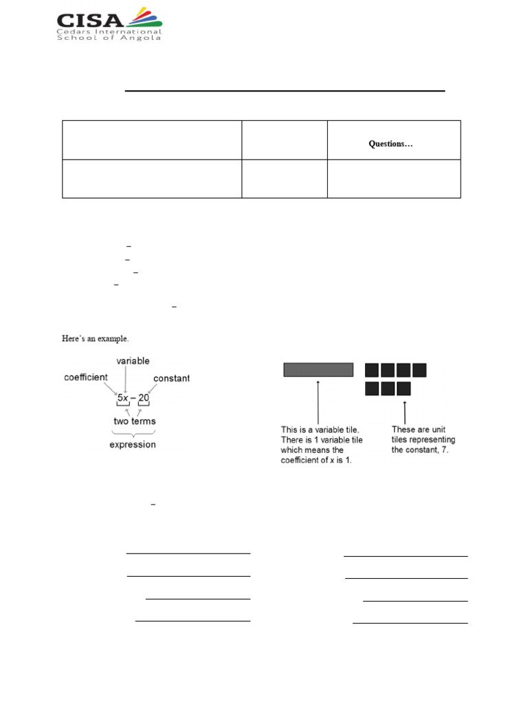 Identifying Terms, Variables and Coefficients | PDF | Variable ...