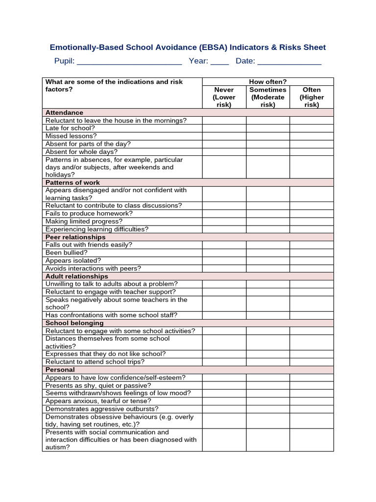 EBSA Sheet 2 Identification of Risks | PDF