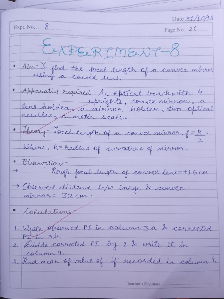 Exp No 4 Focal Length of Convex Mirror Using Convex Lens | PDF