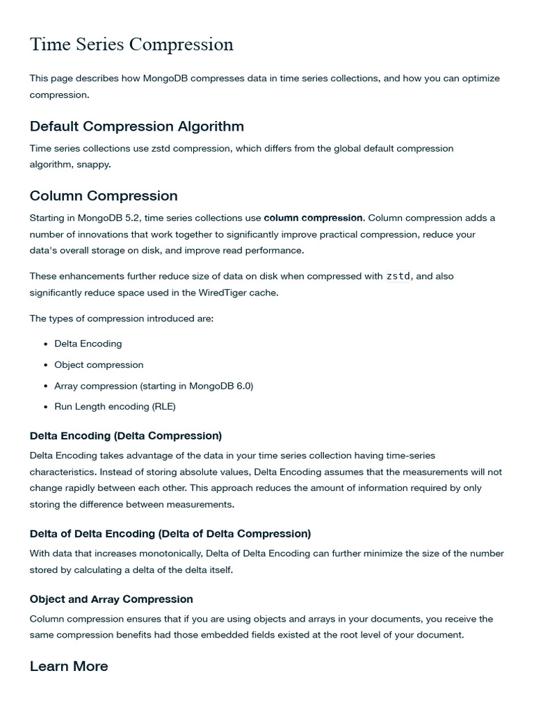 Time Series Compression - MongoDB Manual v8.0 | PDF