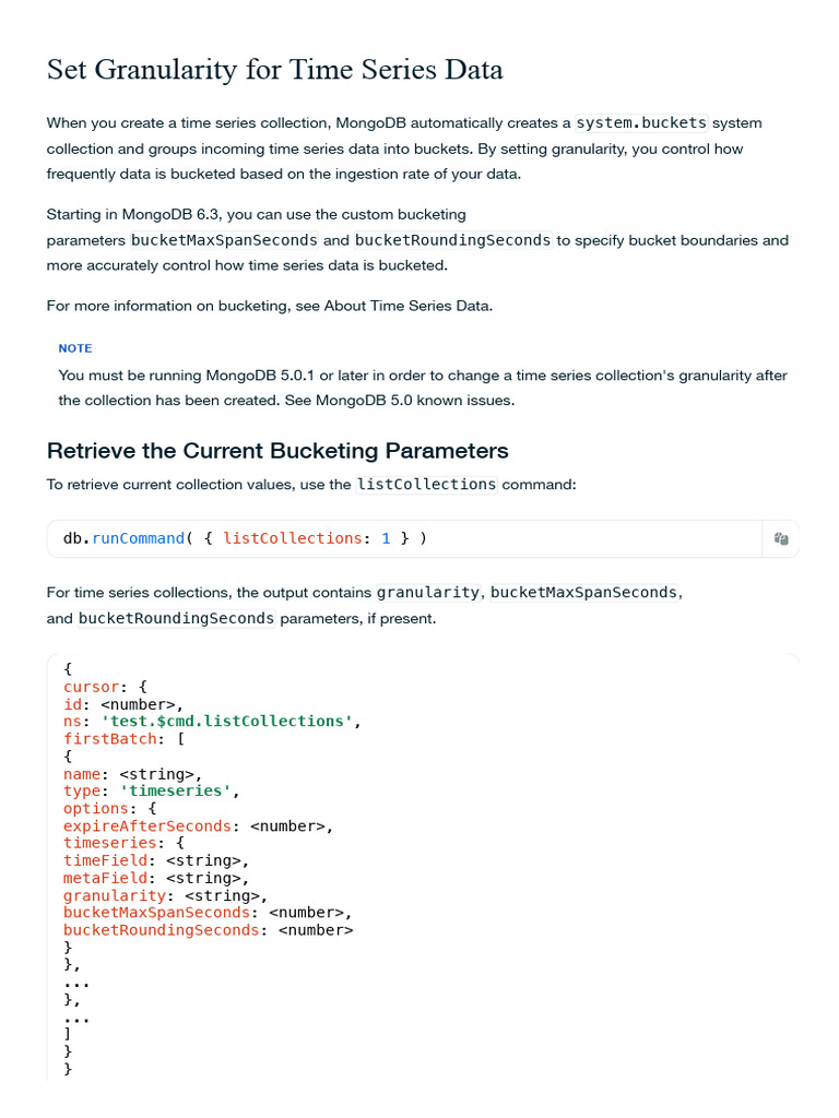 Set Granularity For Time Series Data - MongoDB Manual v8.0 | PDF | Parameter (Computer ...