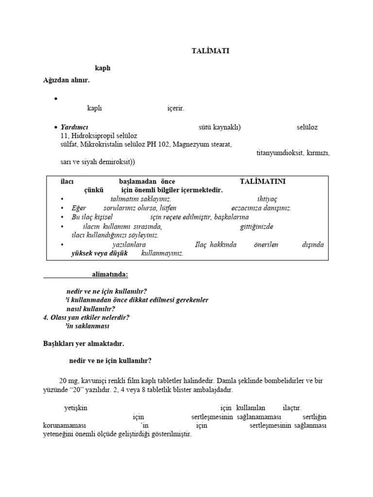 Lex 20mg 4 Film Tablet Medication Guide | PDF