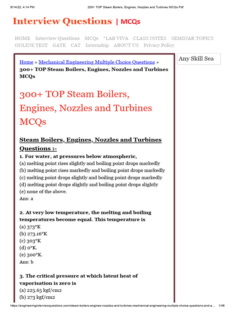200+ TOP Steam Boilers, Engines, Nozzles and Turbines MCQs PDF | PDF ...