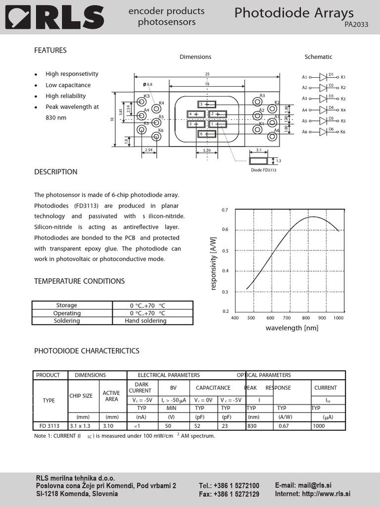 Photodiode Array Specifications | PDF | Semiconductors | Semiconductor ...