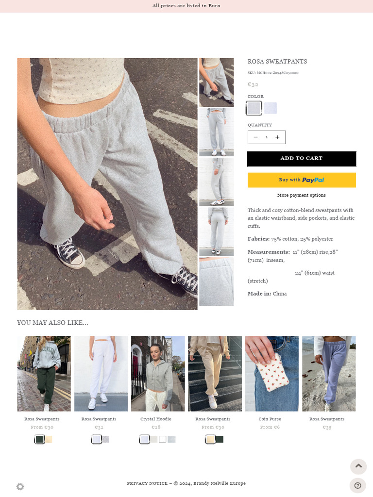 Rosa Sweatpants - Brandy Melville Europe | PDF | Clothing | Fashion