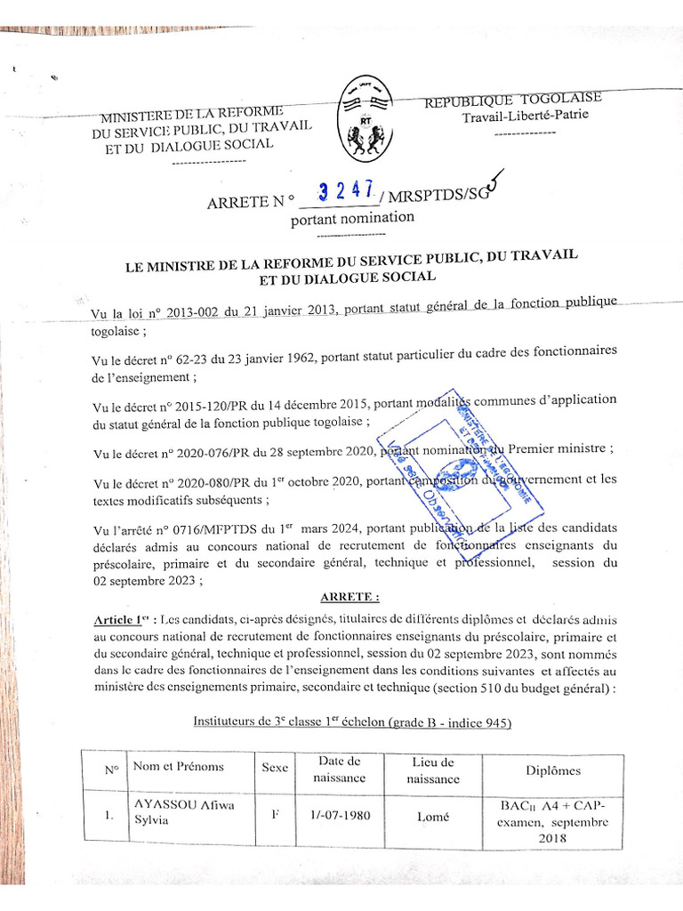 Arrêté Nomination C | PDF