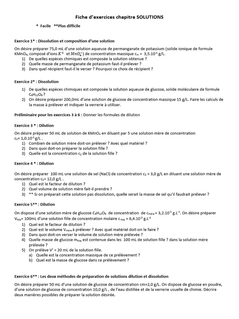 Exercices Solutions | PDF | Chimie | Composés chimiques
