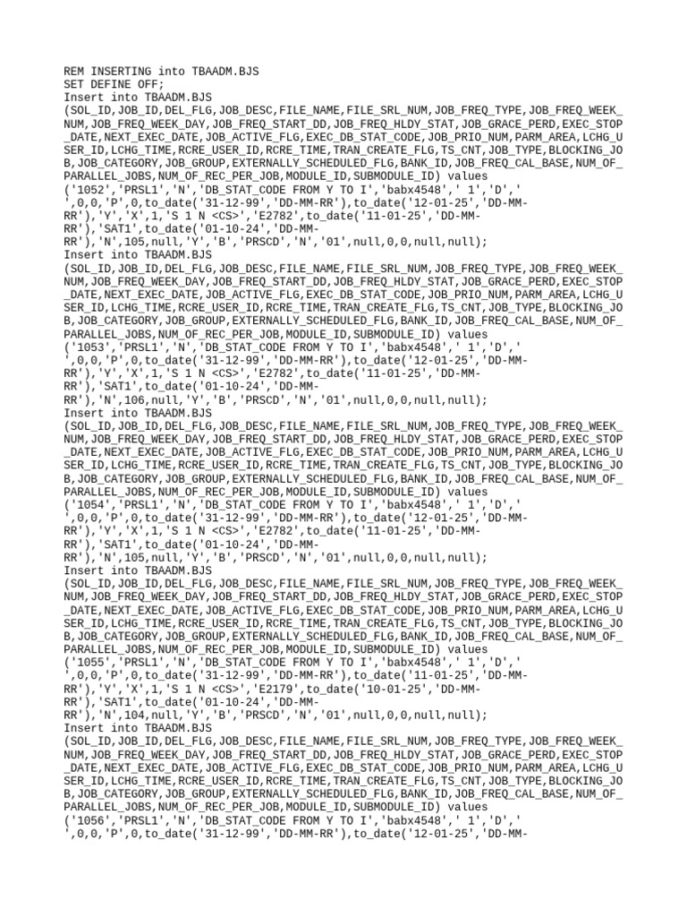 Satprod Bjs Dump | PDF | Sql