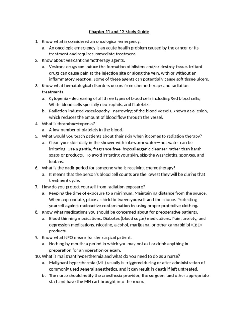 Chapter 11 and 12 Study Guide | PDF | Surgery | Chemotherapy
