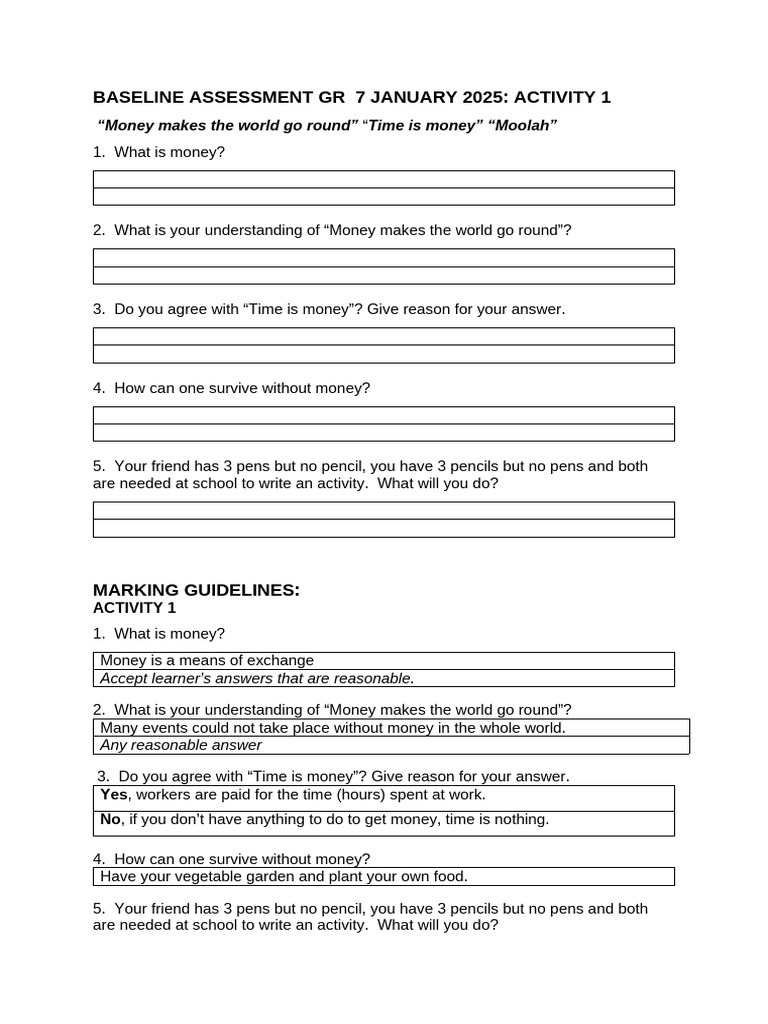 Grade 7 Baseline Assessment January 2025 | PDF