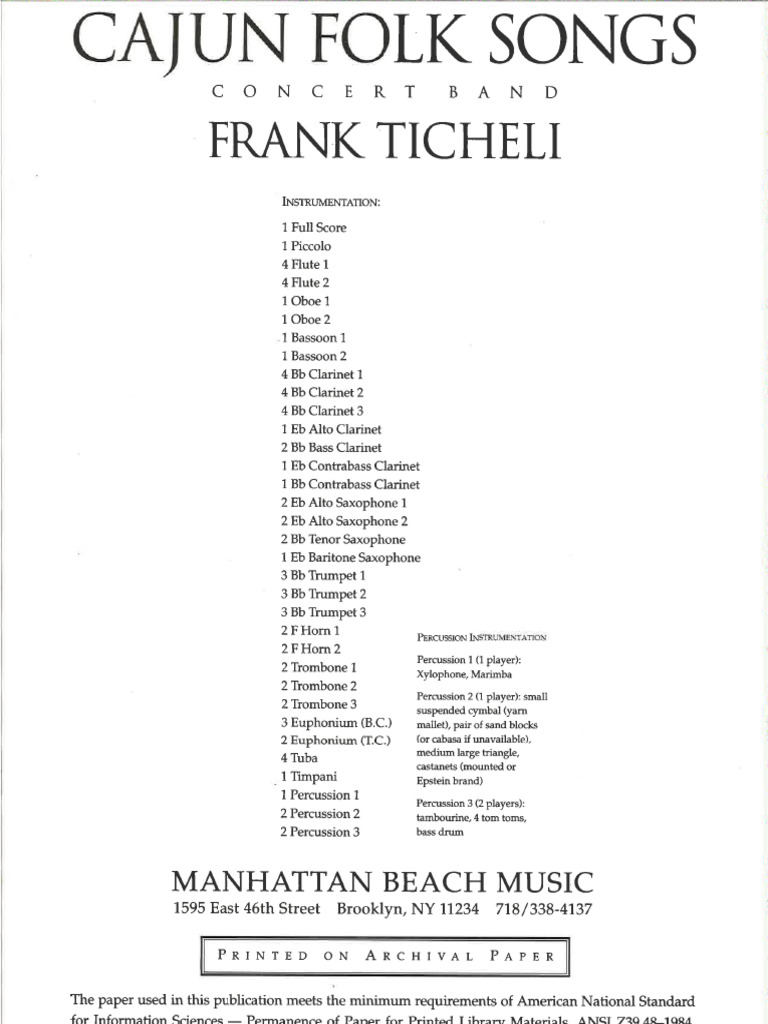 Cajun Folk Songs (SCORE) | PDF