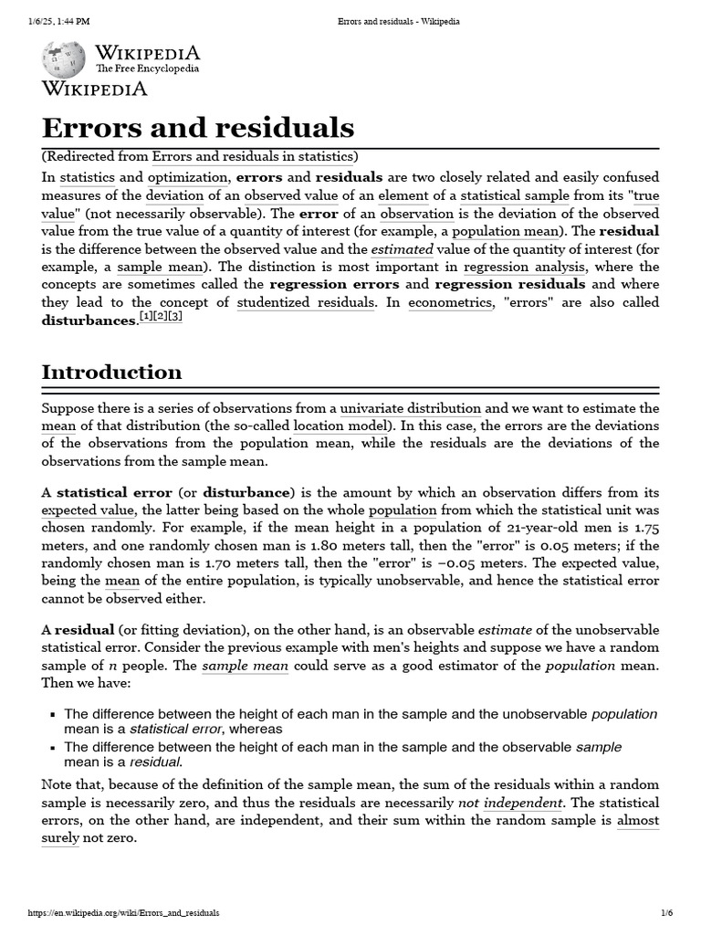 Errors and Residuals - Wikipedia | PDF | Errors And Residuals | Mean Squared Error