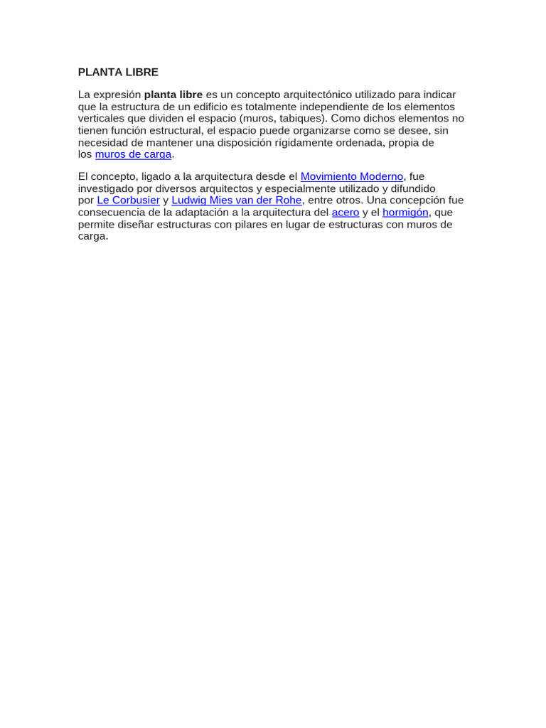 Concepto de Planta Libre en Arquitectura | PDF