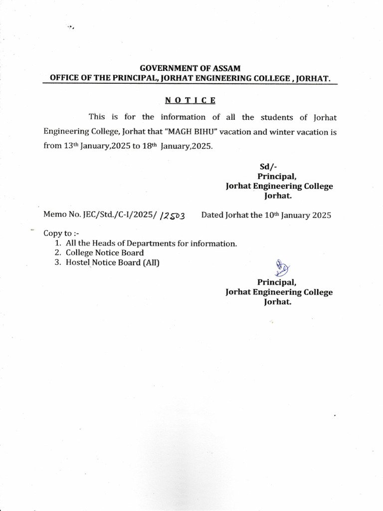 Vacation Notice For Students | PDF