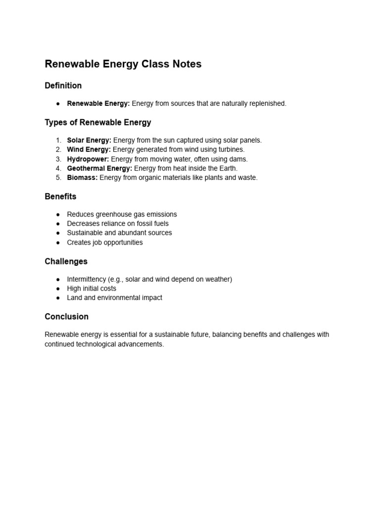 Renewable Energy Class Notes | PDF