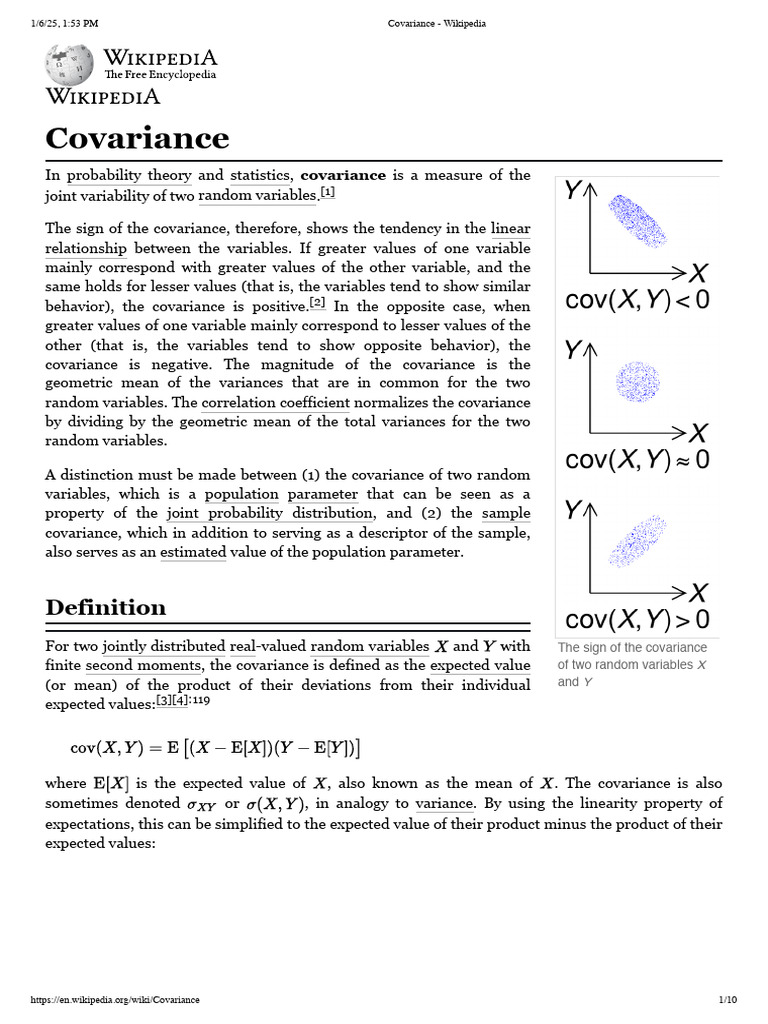 Covariance - Wikipedia | PDF | Covariance | Variance