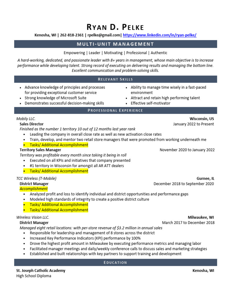 Ryan Pelke Multi Unit Resume 3.2022 | PDF | Business | Business Economics