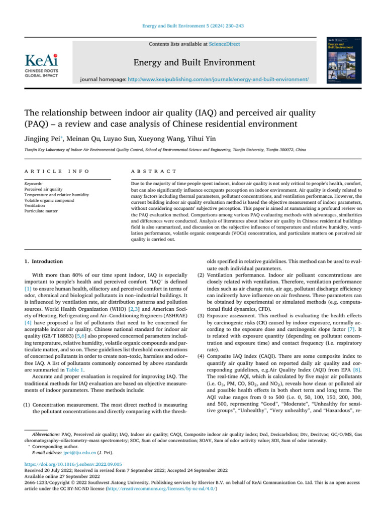The Relationship Between Indoor Air Quality (IAQ) and Perceived Air ...