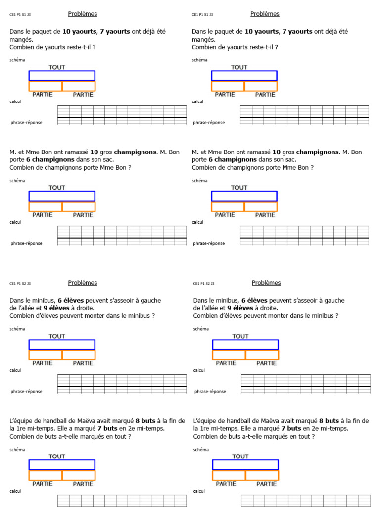 Problèmes de maths CE1 Période 1 | PDF