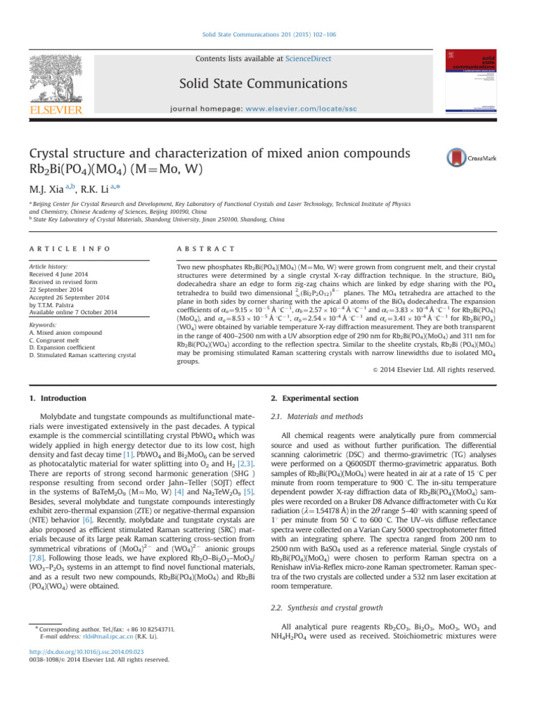 Crystal Structure and Characterization of Mixed Anion Compounds Rb2Bi ...