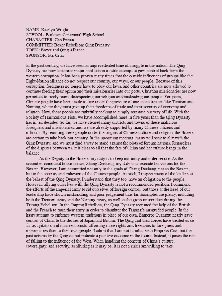 Cao Futian crisis position paper | PDF | Qing Dynasty | China