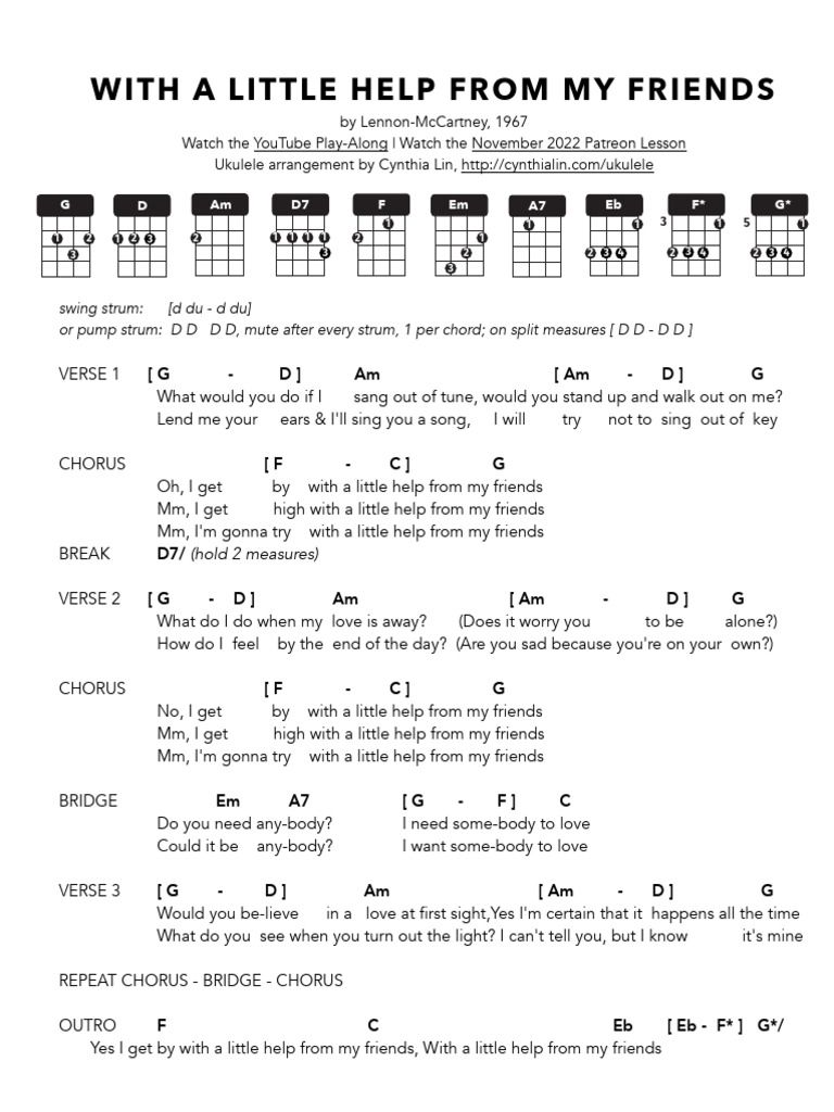 WITH A LITTLE HELP FROM MY FRIENDS - Ukulele Chord Chart | PDF ...