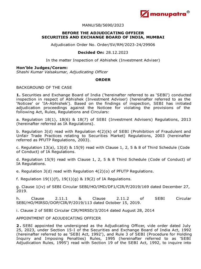 Adjudication Order No | PDF | Financial Adviser | Securities (Finance)