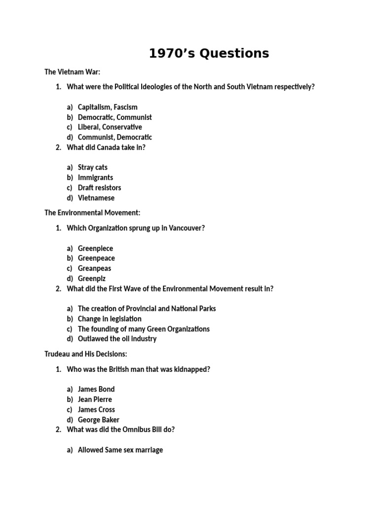 1970's Questions | PDF