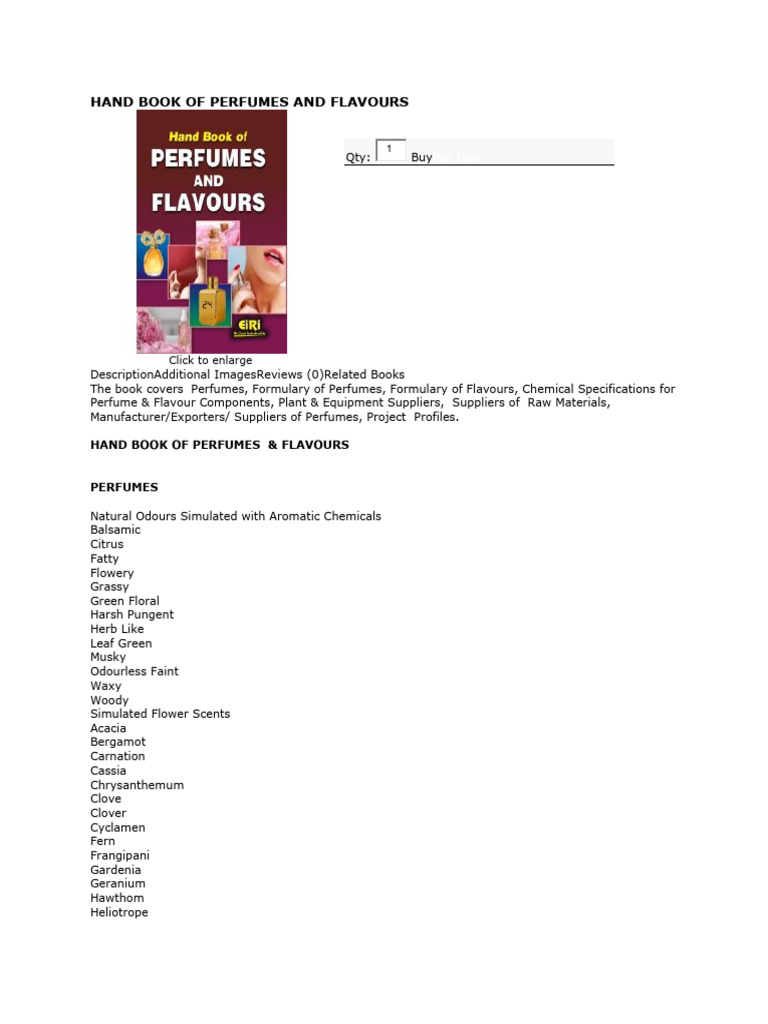 Hand Book of Perfumes and Flavours With Formulations | PDF | Perfume ...
