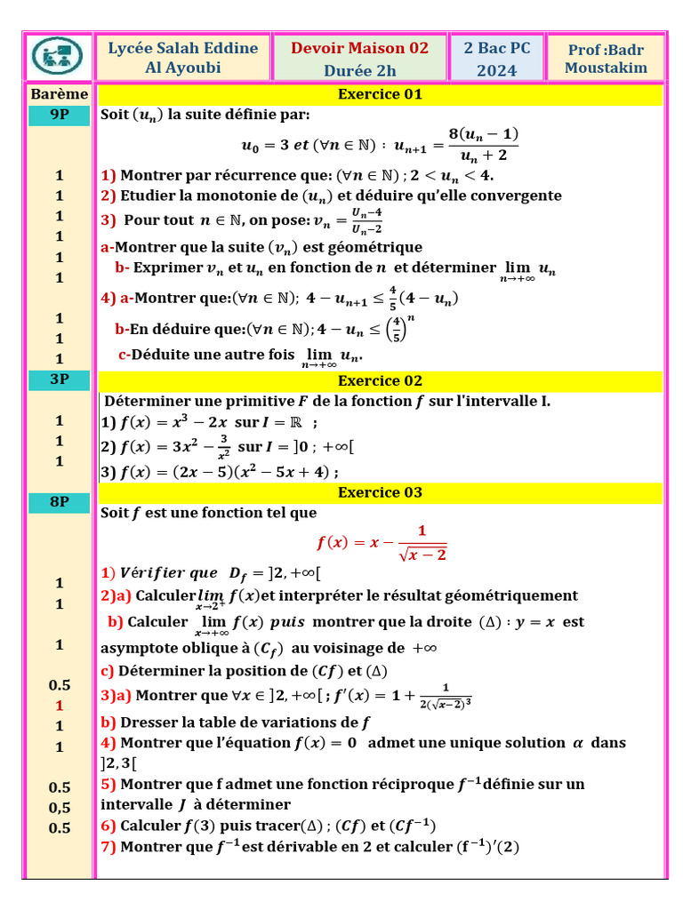 Devoir Maison Bac PC 2024 | PDF