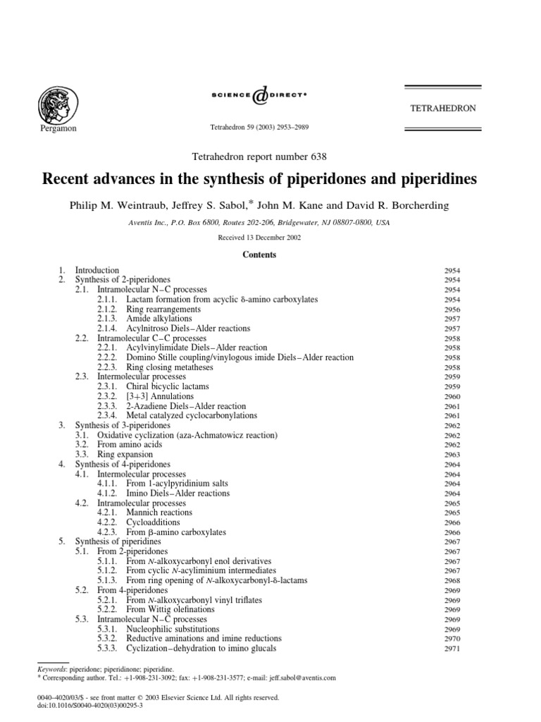 Advances in Piperidone Synthesis | PDF | Enantioselective Synthesis ...