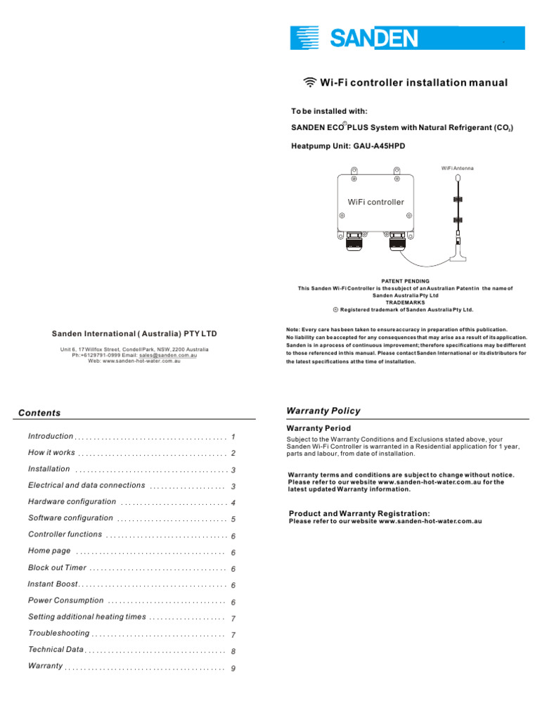 Sanden Wi-Fi Controller Installation Manual | PDF | Wi Fi | Computing
