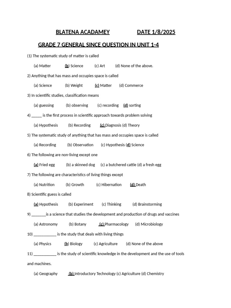 Grade 7 Science Quiz | PDF | Science | Reproduction
