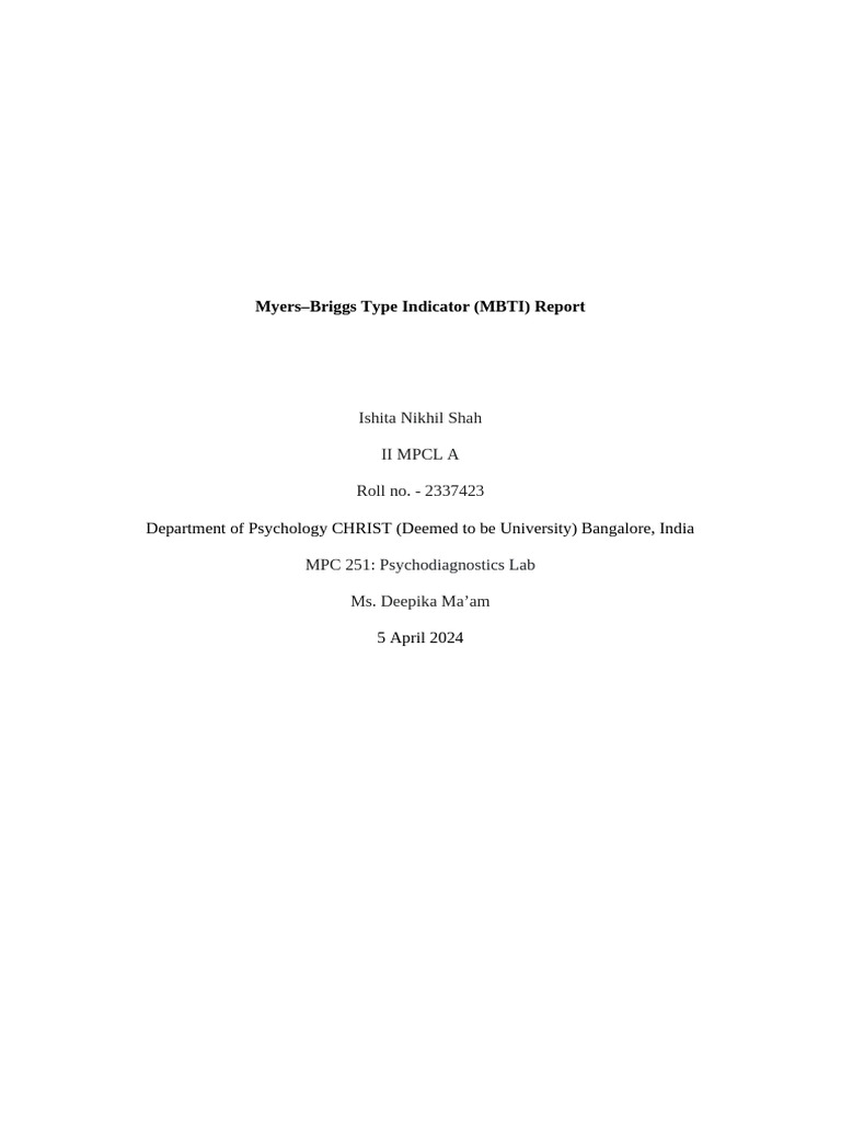 Mbti Report | PDF | Personality Type | Extraversion And Introversion