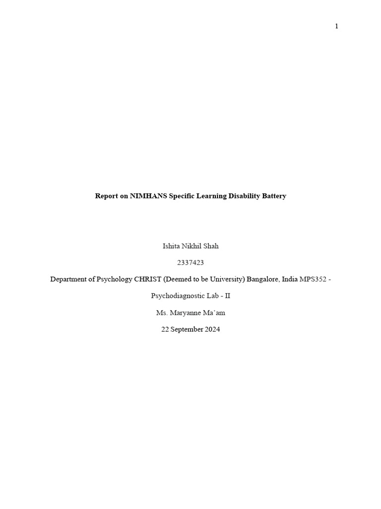 Ishita Shah - SLD Report | PDF | Learning Disability | Reading ...