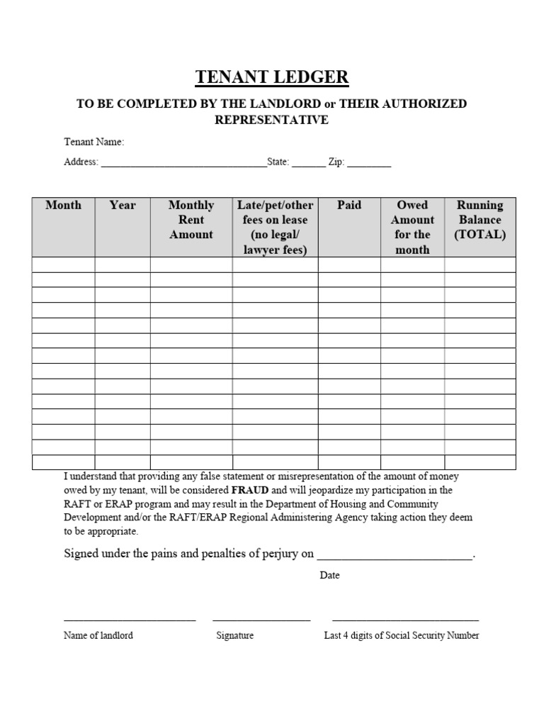 Sample Tenant Ledger. Rent and Fees. | PDF