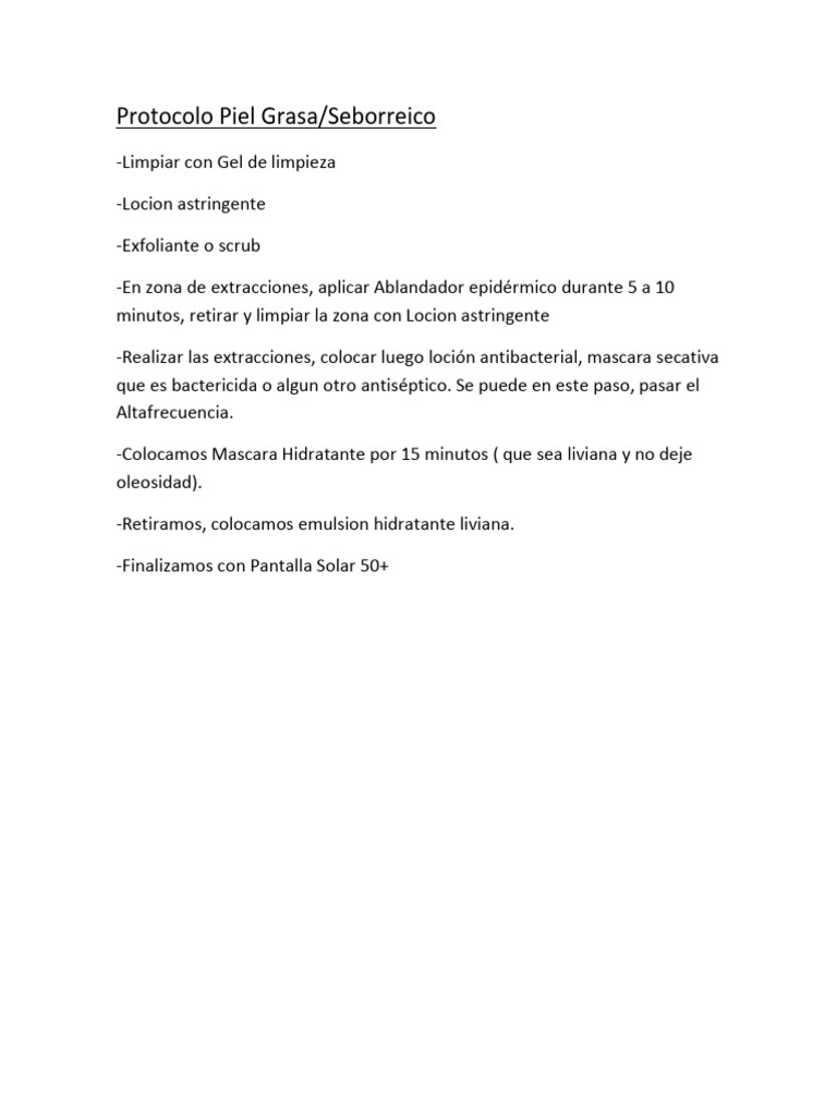 Protocolo Piel Grasa | PDF