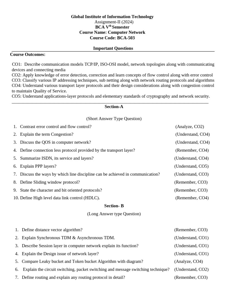 Assignment 2 - CN BCA5th | PDF | Computer Network | Network Congestion