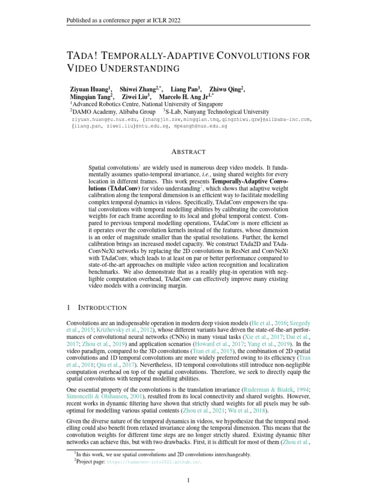 TADA! TEMPORALLY-ADAPTIVE CONVOLUTIONS FOR | PDF | Computational Neuroscience | Applied Mathematics