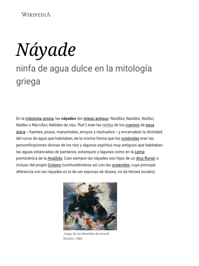 Náyades: Ninfas de Agua Dulce en Grecia | PDF | Mitología griega ...